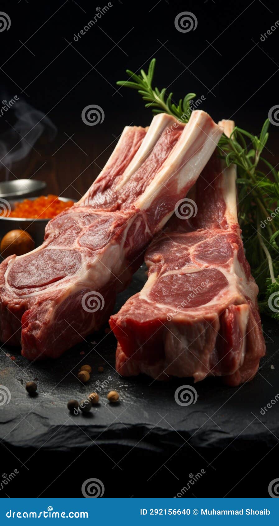 Uncooked Lamb Ribs Positioned on a Solid Stone Table, Ready for ...