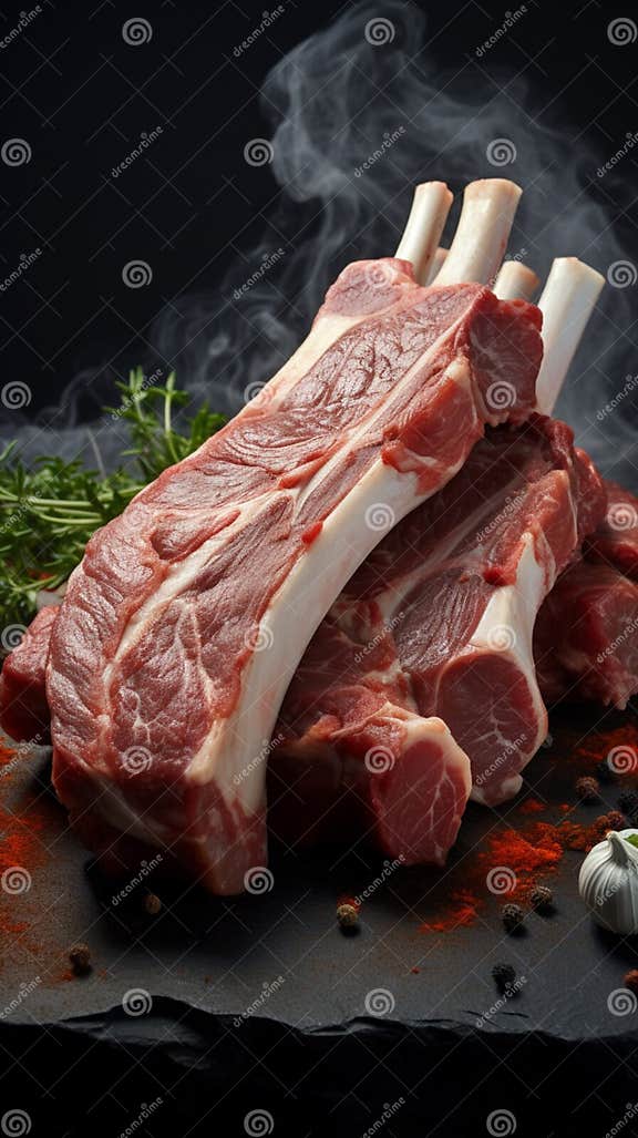 Uncooked Lamb Ribs Positioned on a Solid Stone Table, Ready for ...
