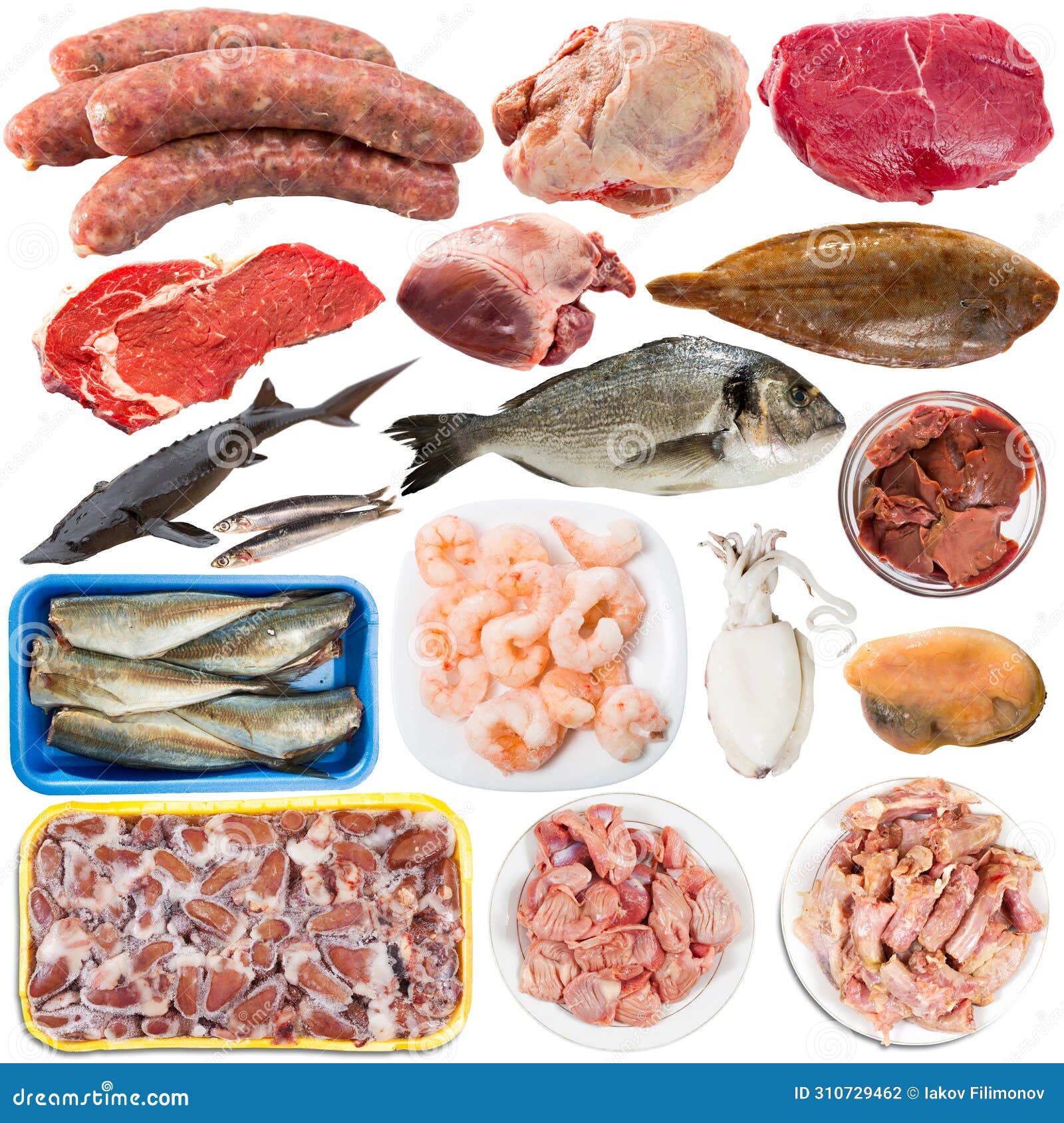 Uncooked Meat and Fish Products Stock Photo - Image of ingredients ...