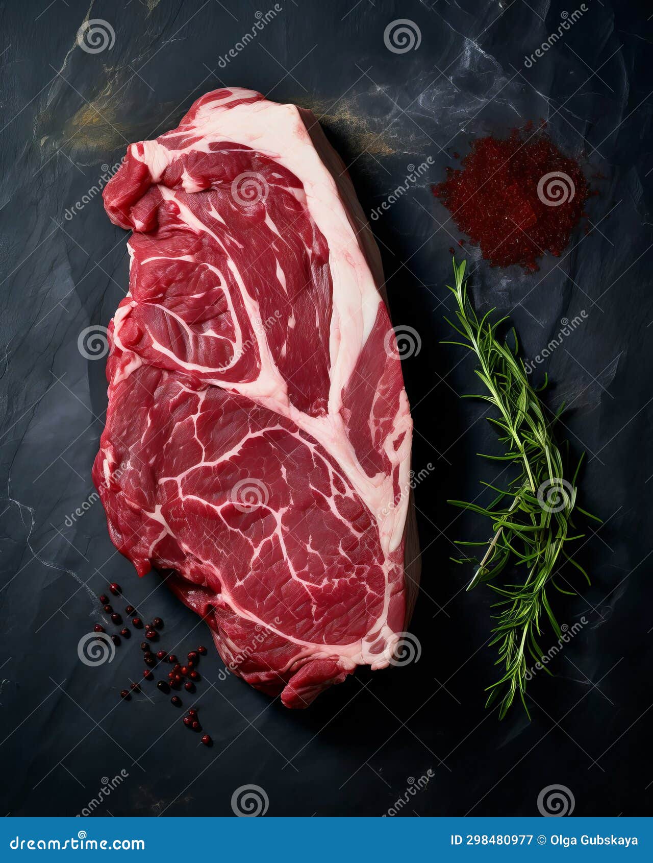 Uncooked Meat Steak on a Black Background. AI Generated Stock Image ...