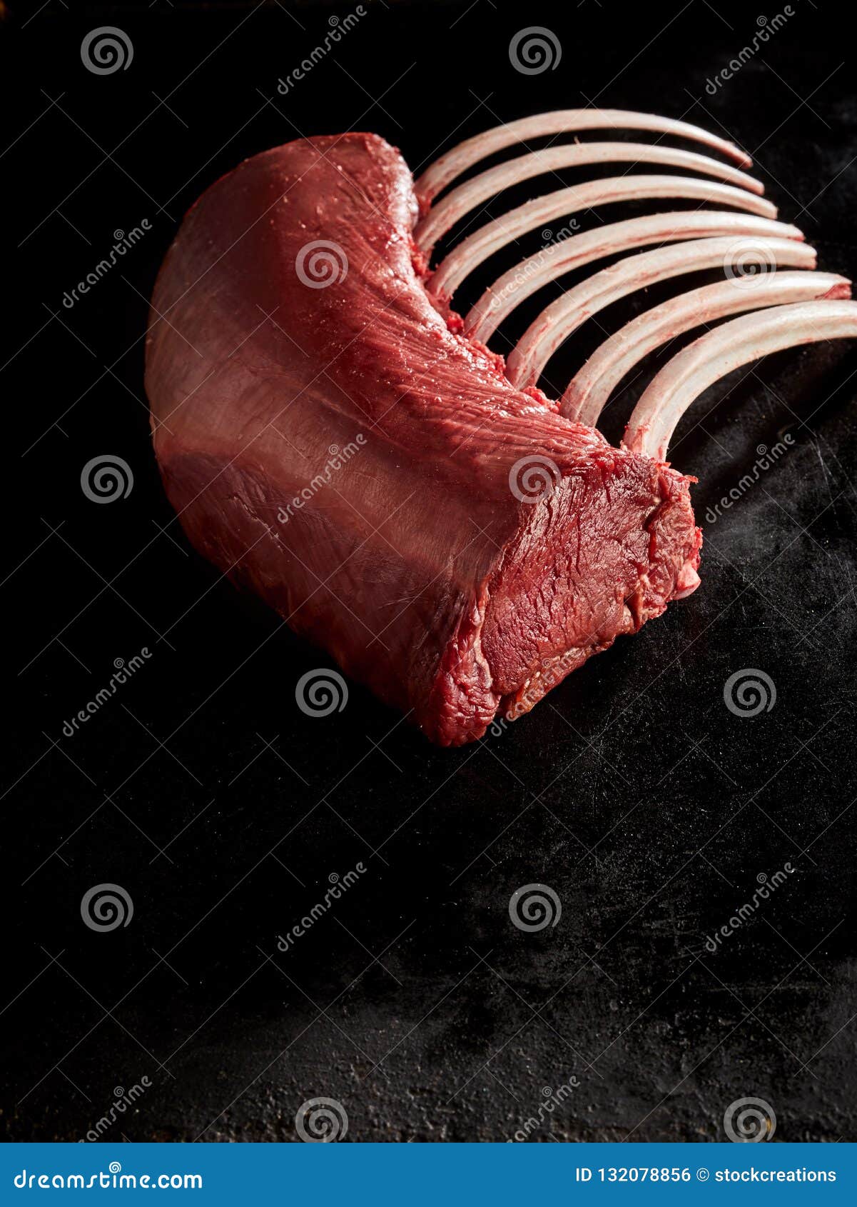 Uncooked Rack of Ribs on Dark, Black Background Stock Photo - Image of ...