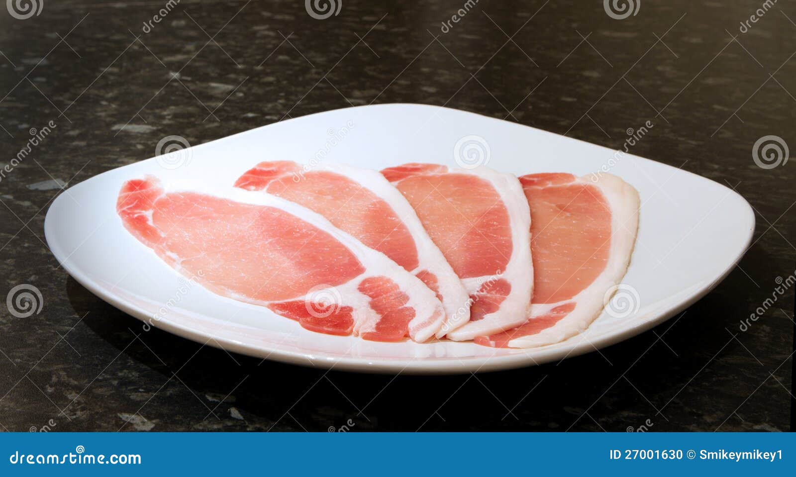 Uncooked Rashers of Bacon on a White Plate Stock Photo - Image of bacon ...
