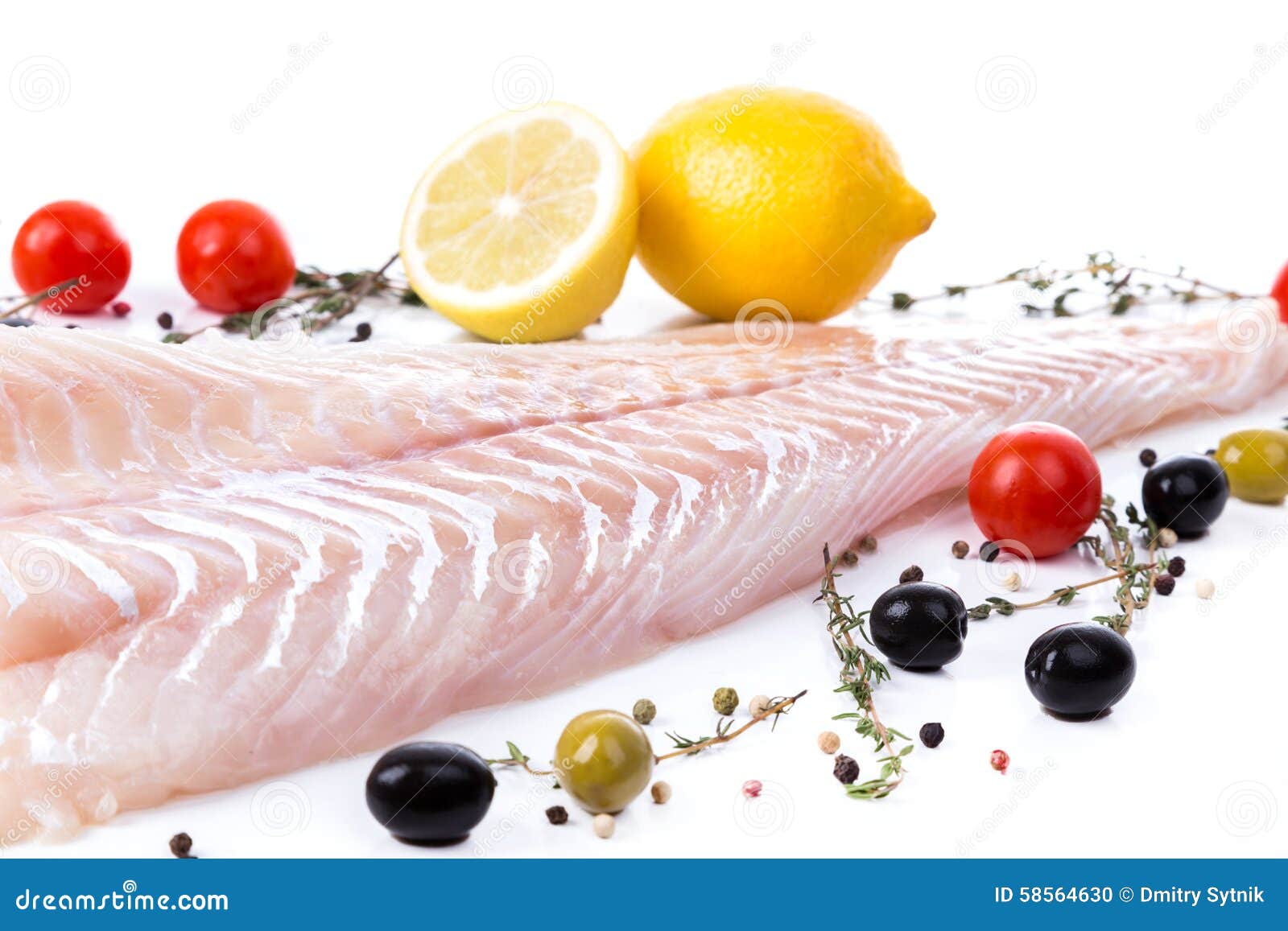 Uncooked Raw Fillet of Cod with Serving Spices Stock Photo - Image of ...