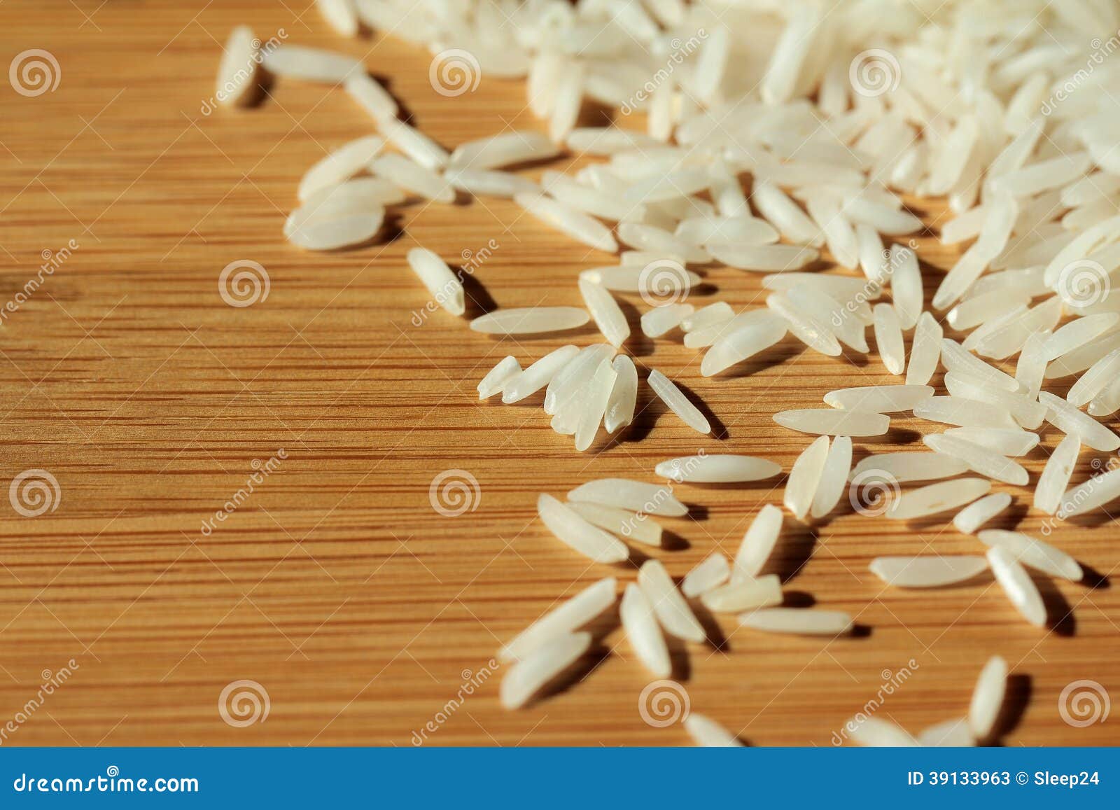 Uncooked Raw Rice Background on Wood Texture Stock Image - Image of ...