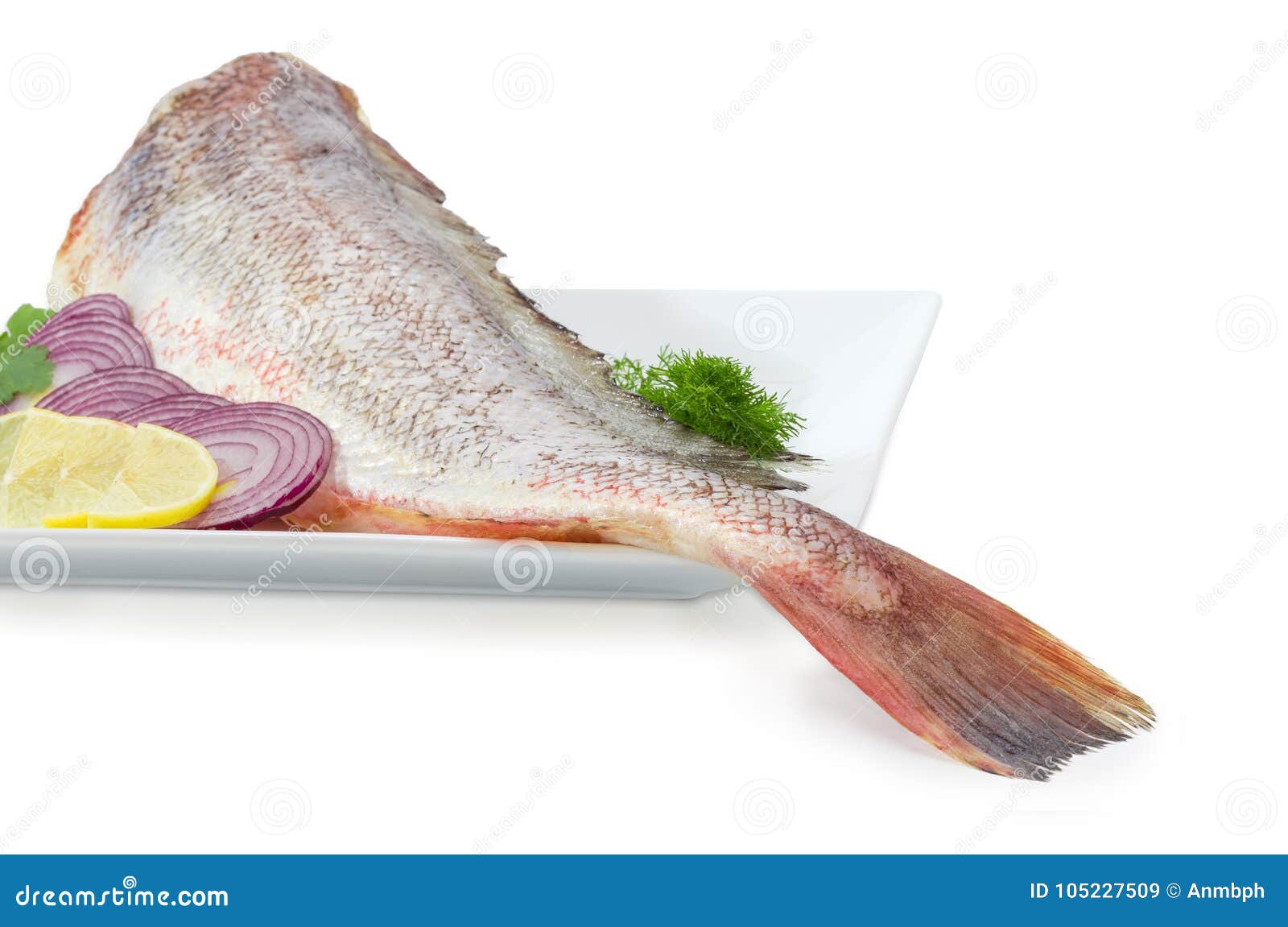 Uncooked Red Cod with Sliced Lemon and Red Onion Closeup Stock Image ...