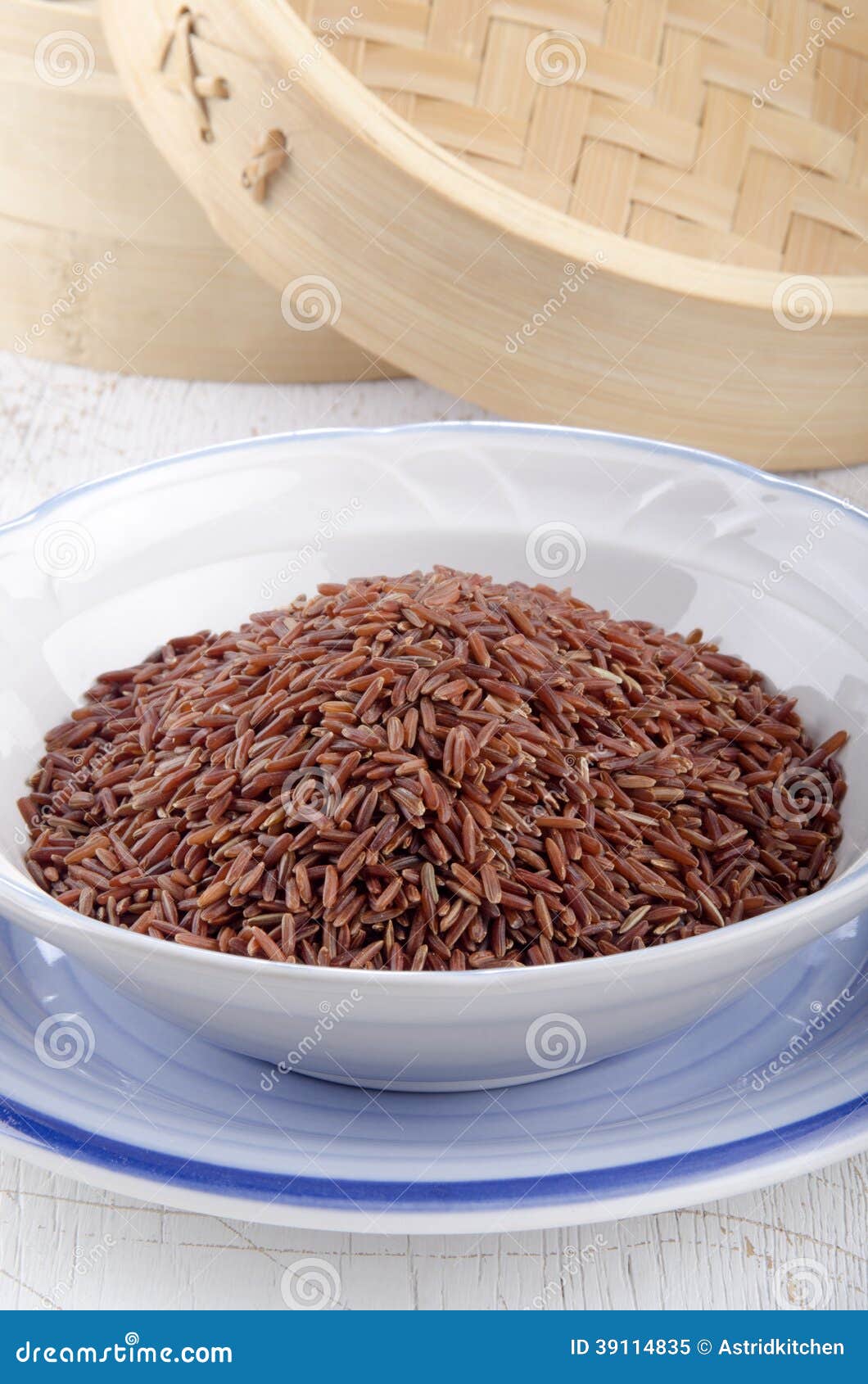 Uncooked Red Rice in a Bowl Stock Image - Image of blue, traditional ...