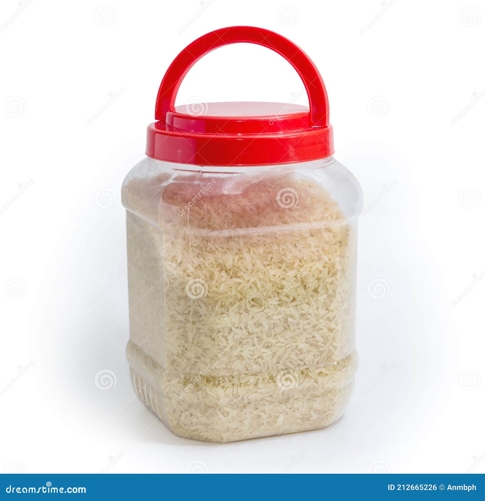 Uncooked Rice in Transparent Plastic Container with Red Lid Stock Photo ...