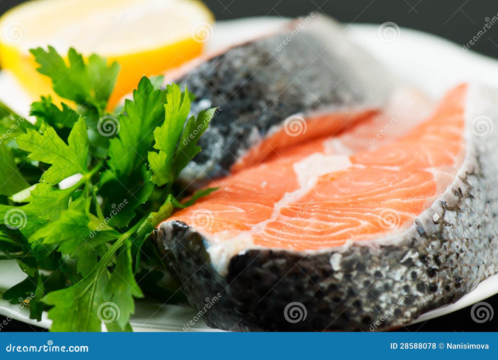 Uncooked Salmon Stake with Herbs Stock Photo - Image of gourmet, steak ...