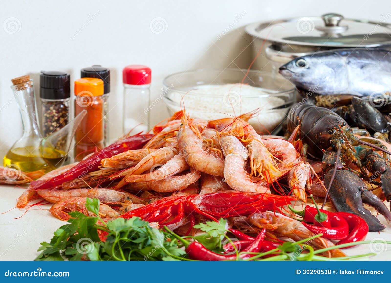 Uncooked Seafoods in Kitchen Stock Photo - Image of clams, kitchen ...