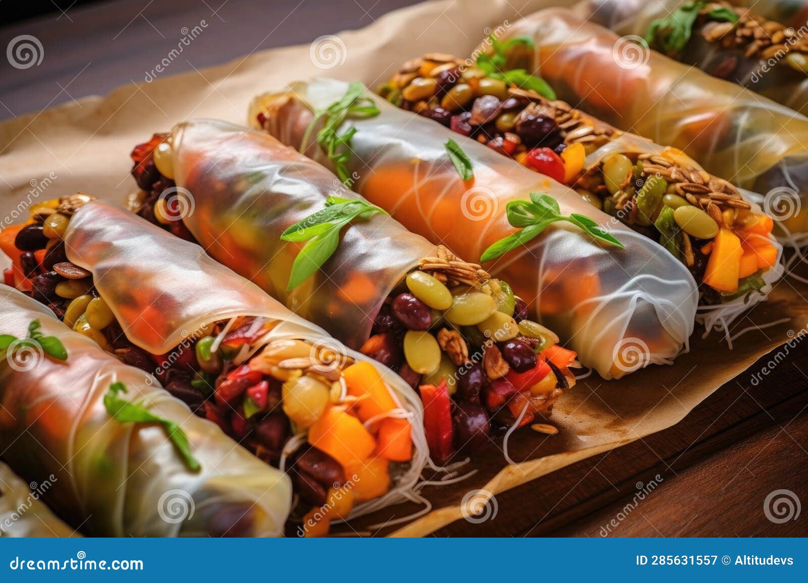 Uncooked Spring Rolls on a Parchment Paper Stock Image - Image of ...