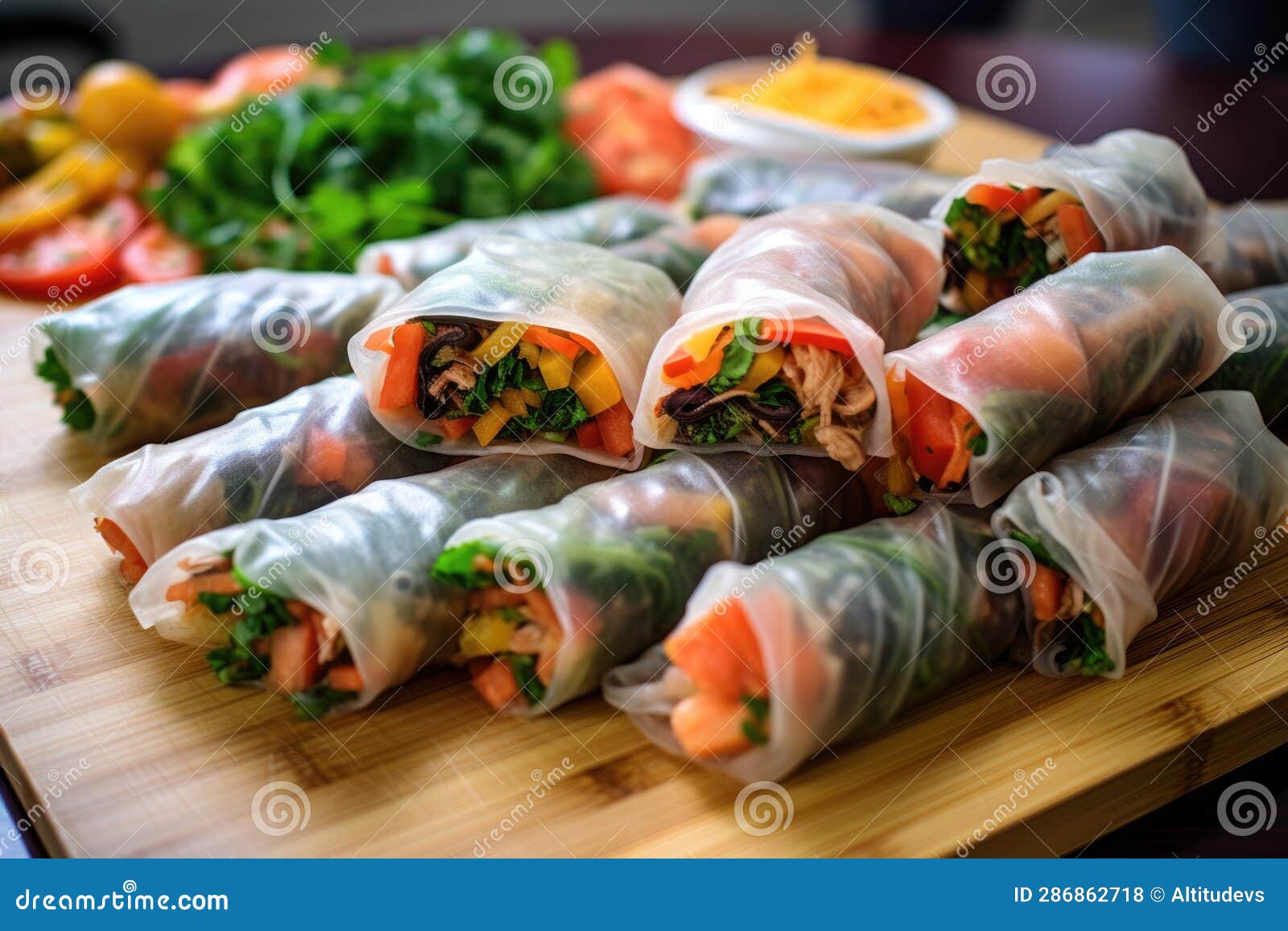 Uncooked Spring Rolls on a Parchment Paper Stock Illustration ...