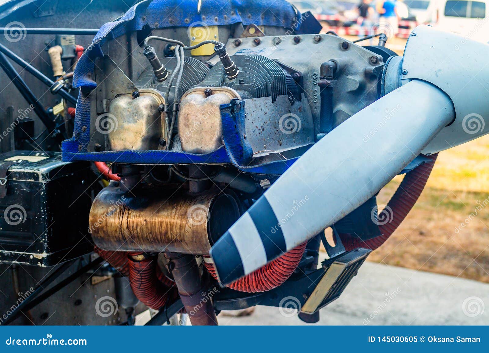 Uncovered Engine of Small Light Plane Stock Image - Image of component ...