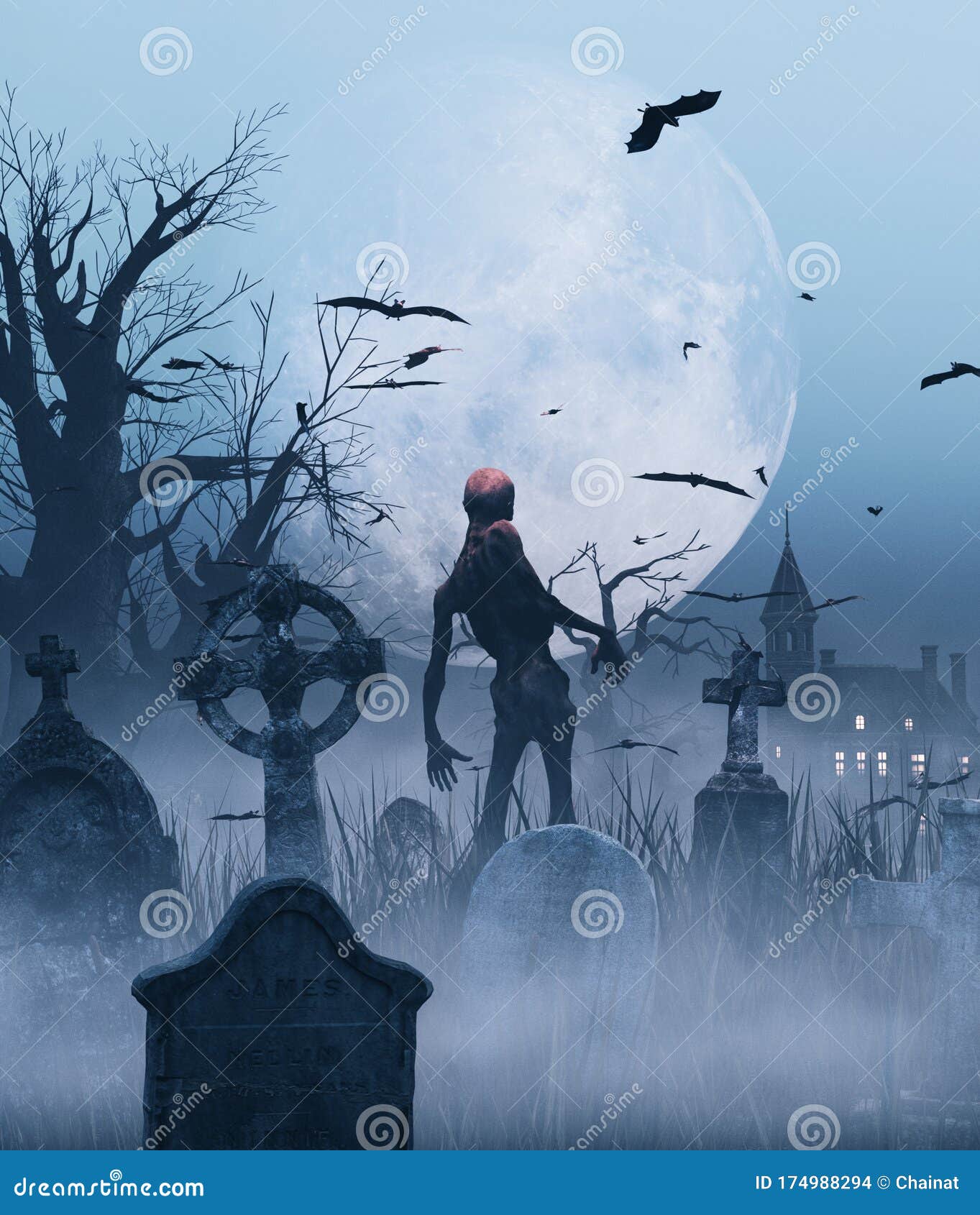Undead in graveyard scene stock illustration. Illustration of evil ...