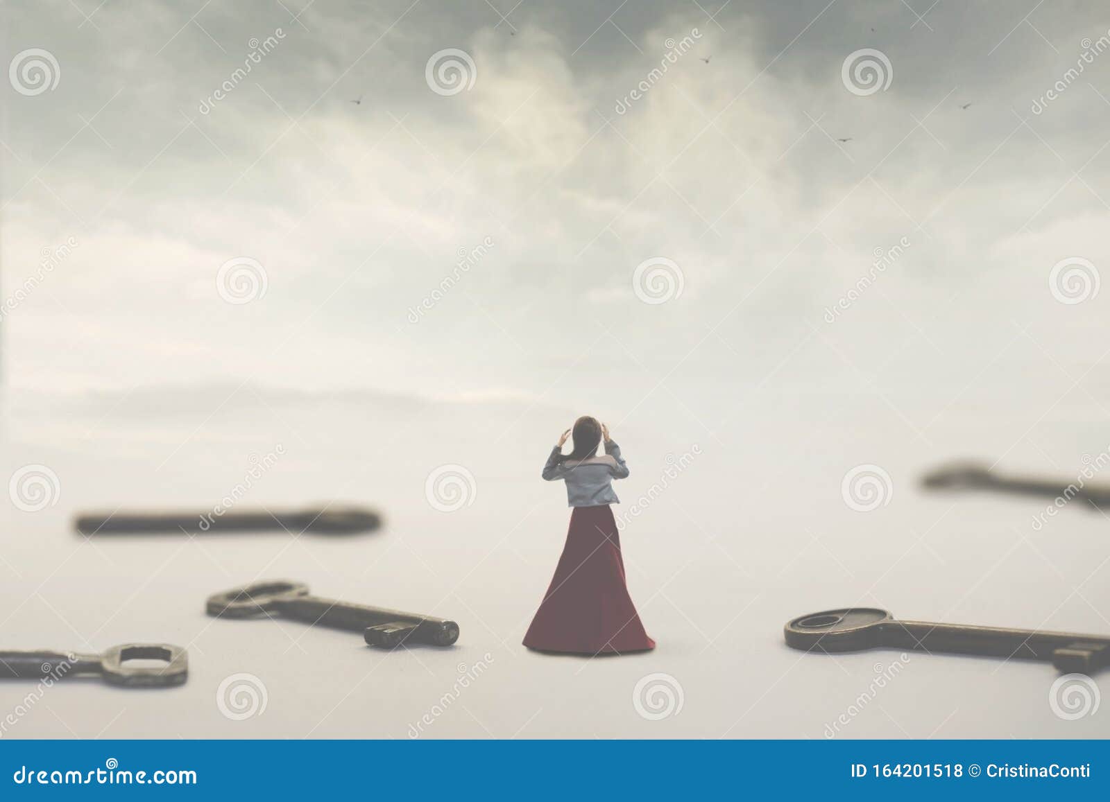 Undecided Woman Does Not Know Which Key To Choose Stock Photo - Image ...