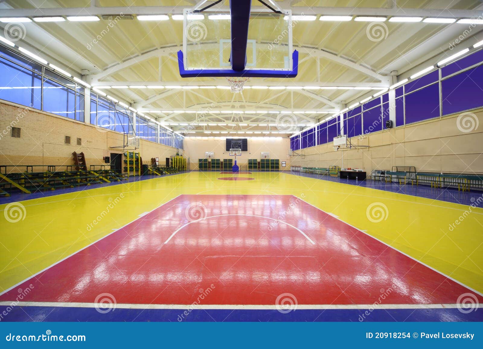 Under Basket Inside Lighted School Gym Hall Stock Photo - Image of ...