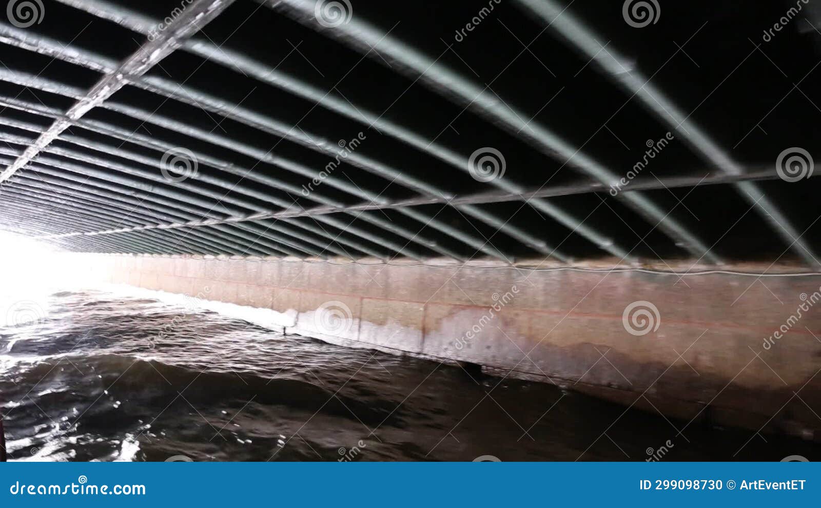 Under Bridge Passes Ship Channel - Arch Bridge Structure Stock Footage ...