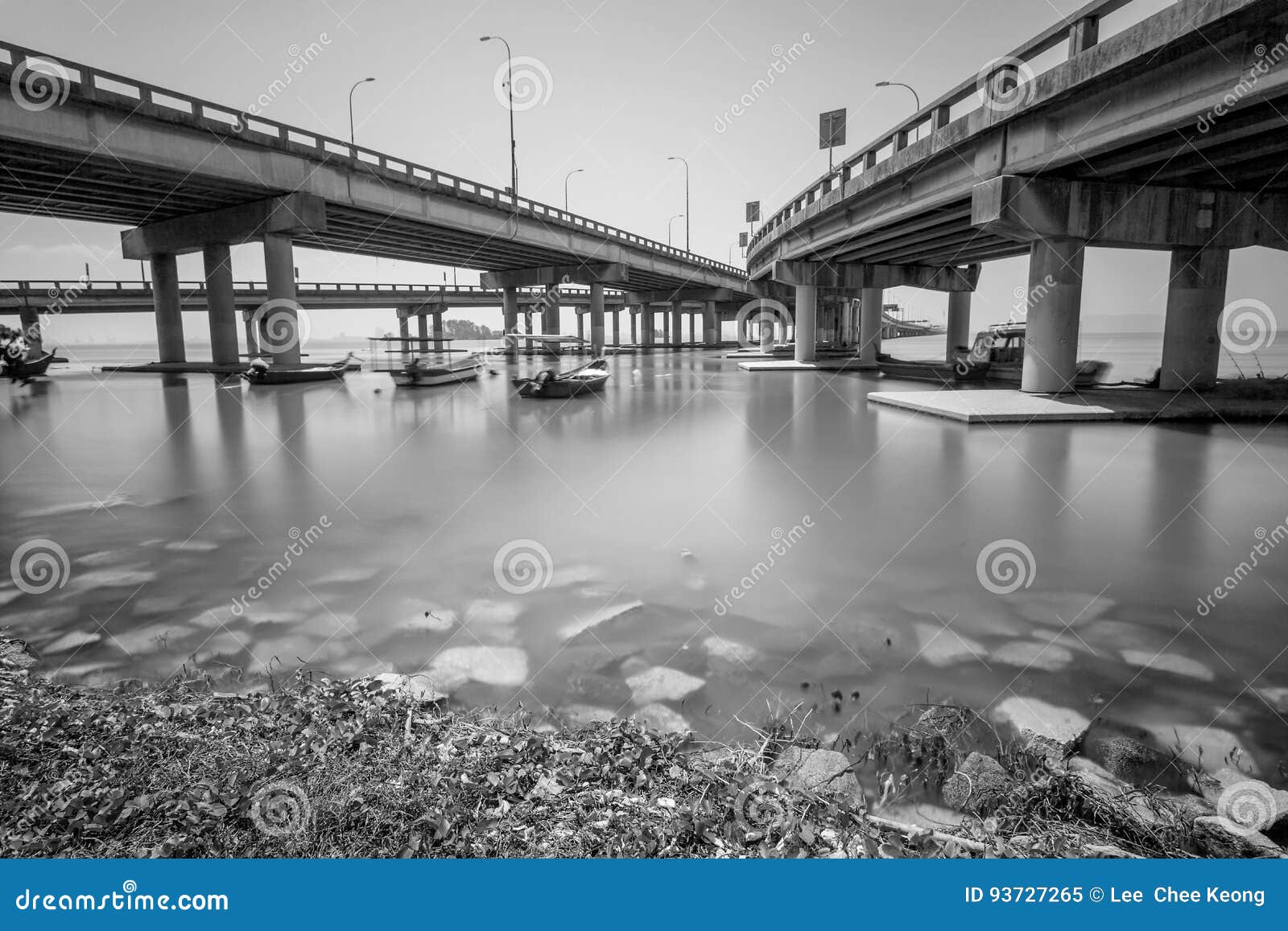 Under a Bridge View in Penang Malaysia in Black and White Stock Image ...
