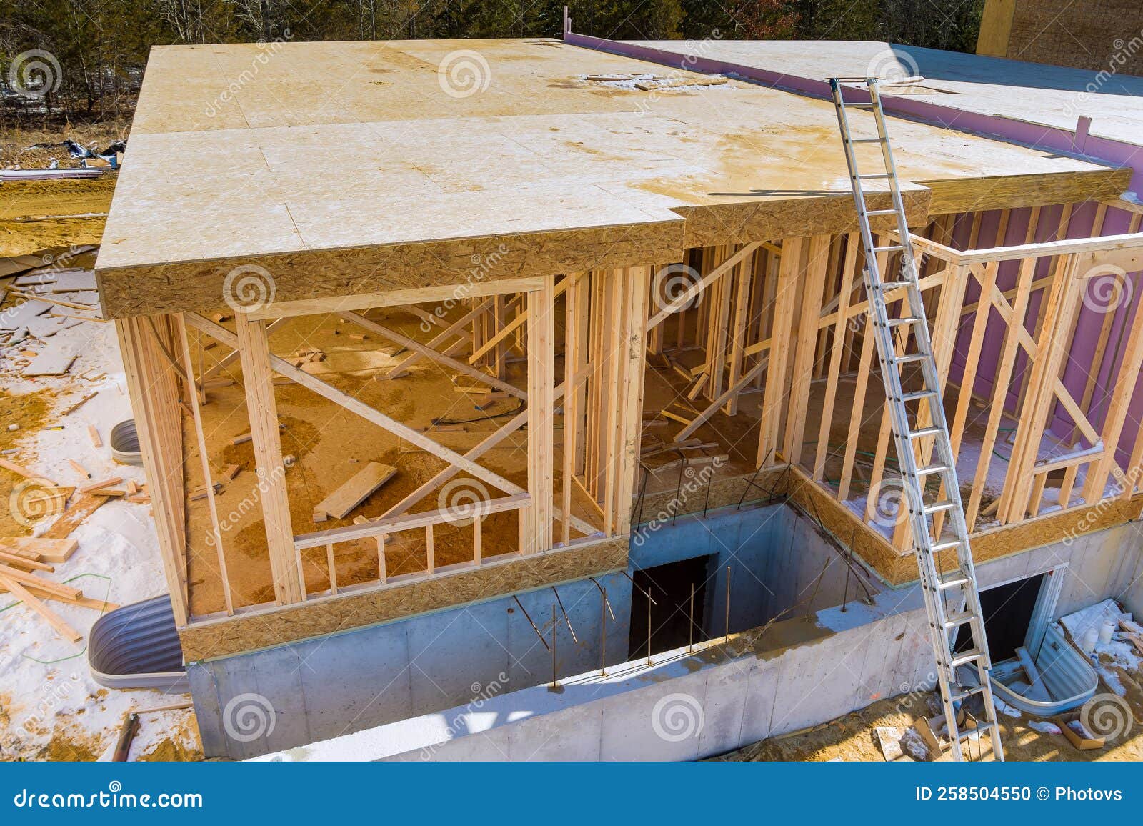 An Under Construction Beam Framing Structure of a Home on the ...