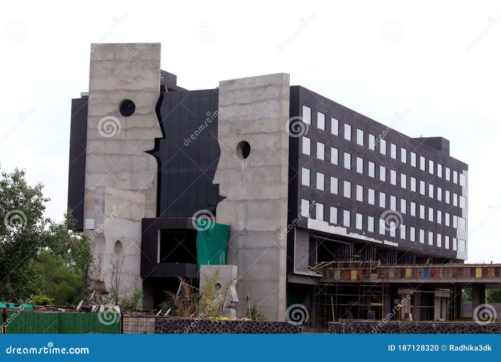 Under Construction Building with Face Shape Stock Photo - Image of blue ...