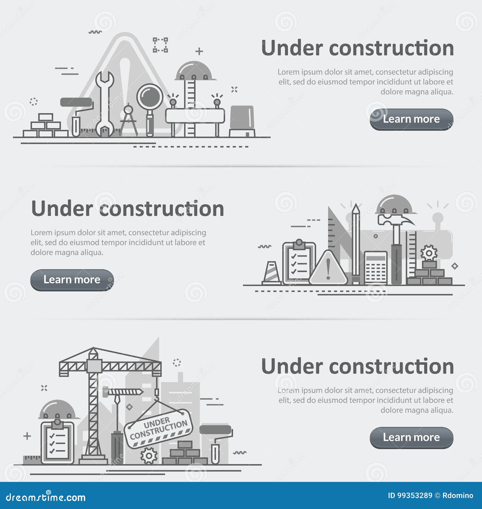 Under Construction Building Process Web Header Banner Set Stock Vector ...
