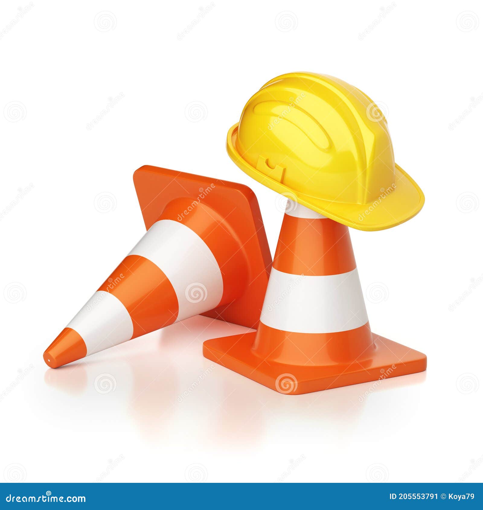 Under Construction Concept, Traffic Cones and Hard Hat, 3d Rendering ...