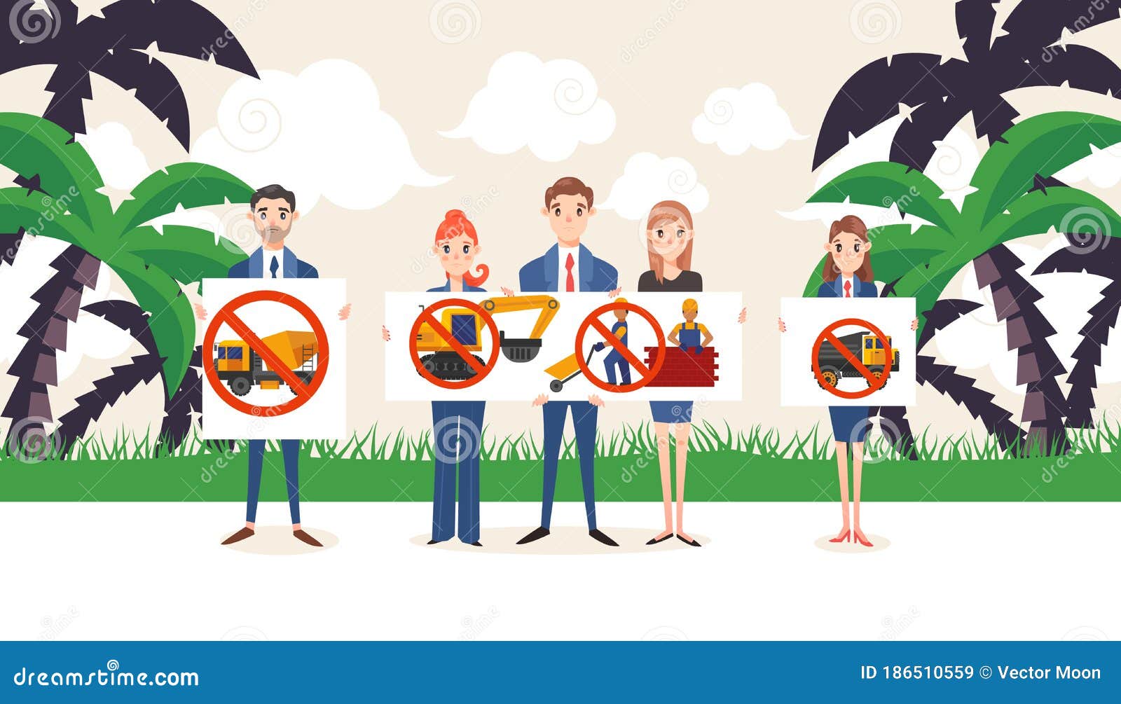 Under Construction, Demonstration Group with Banners, Vector ...