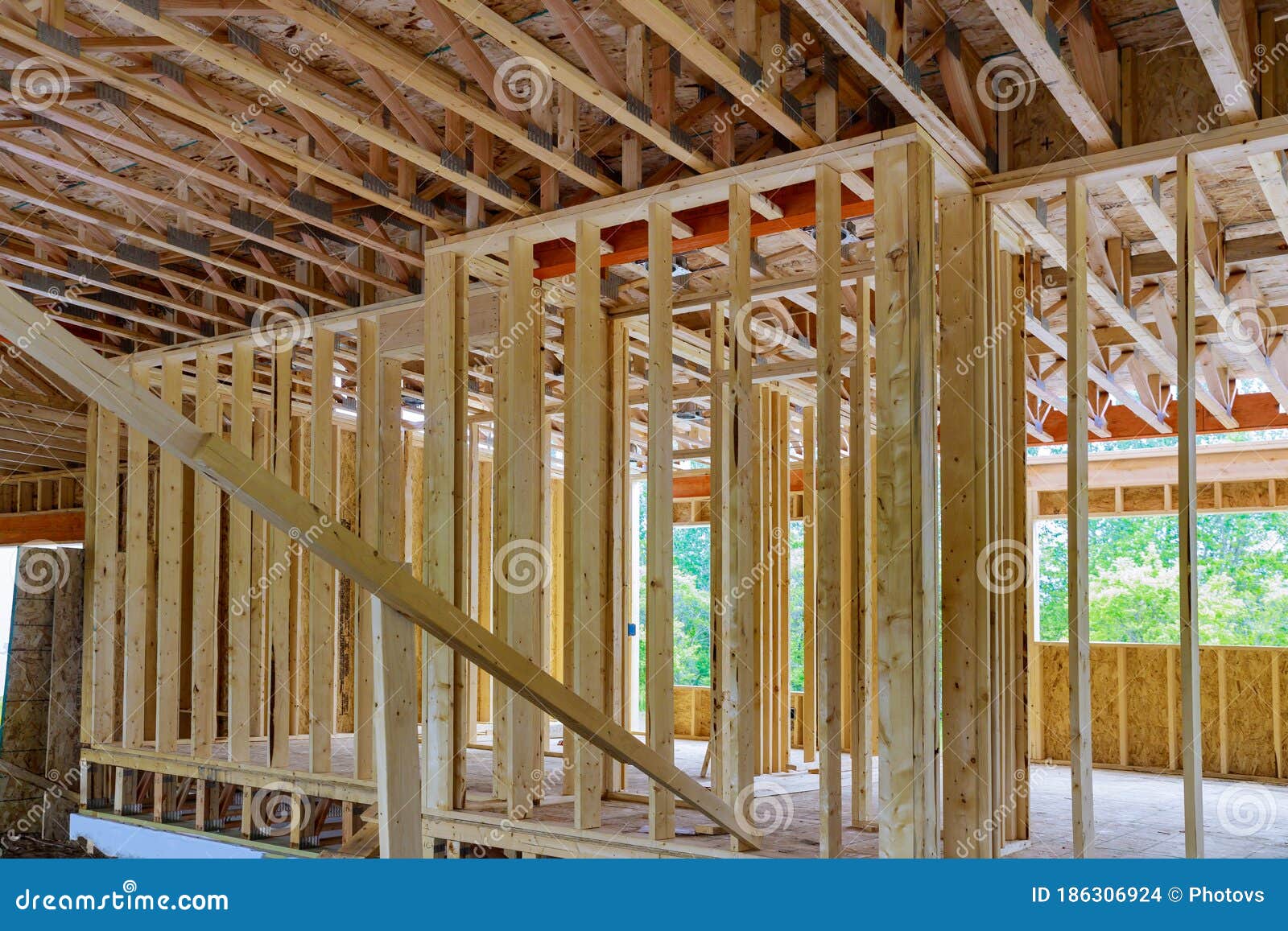 Under Construction Home Framing Interior View of House Stock Photo ...