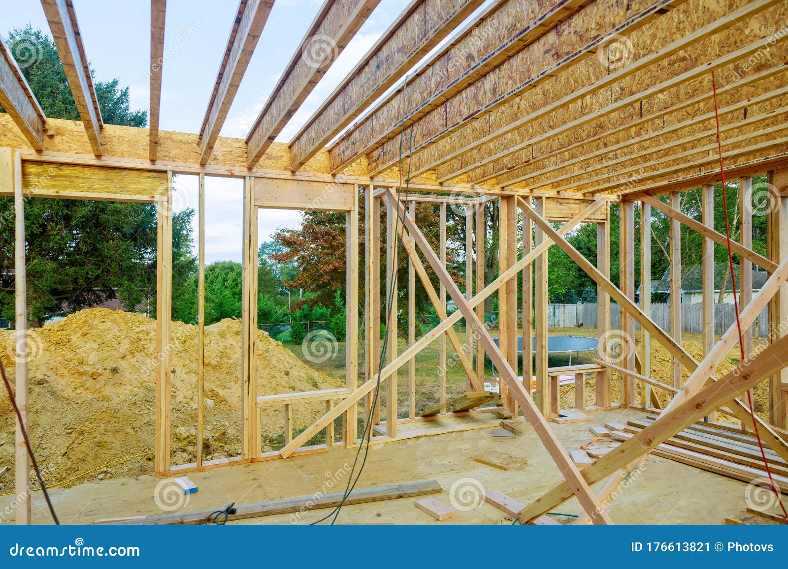 Under Construction Home Framing Interior View of House Stock Image ...