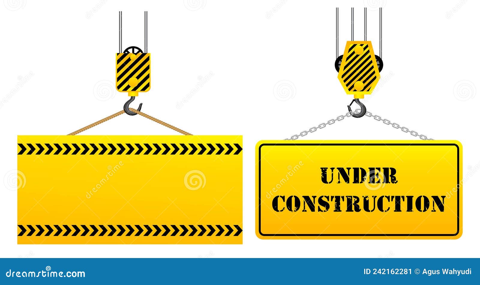 Set Of Realistic Under Construction Caution Or Crane Hook Yellow Board ...
