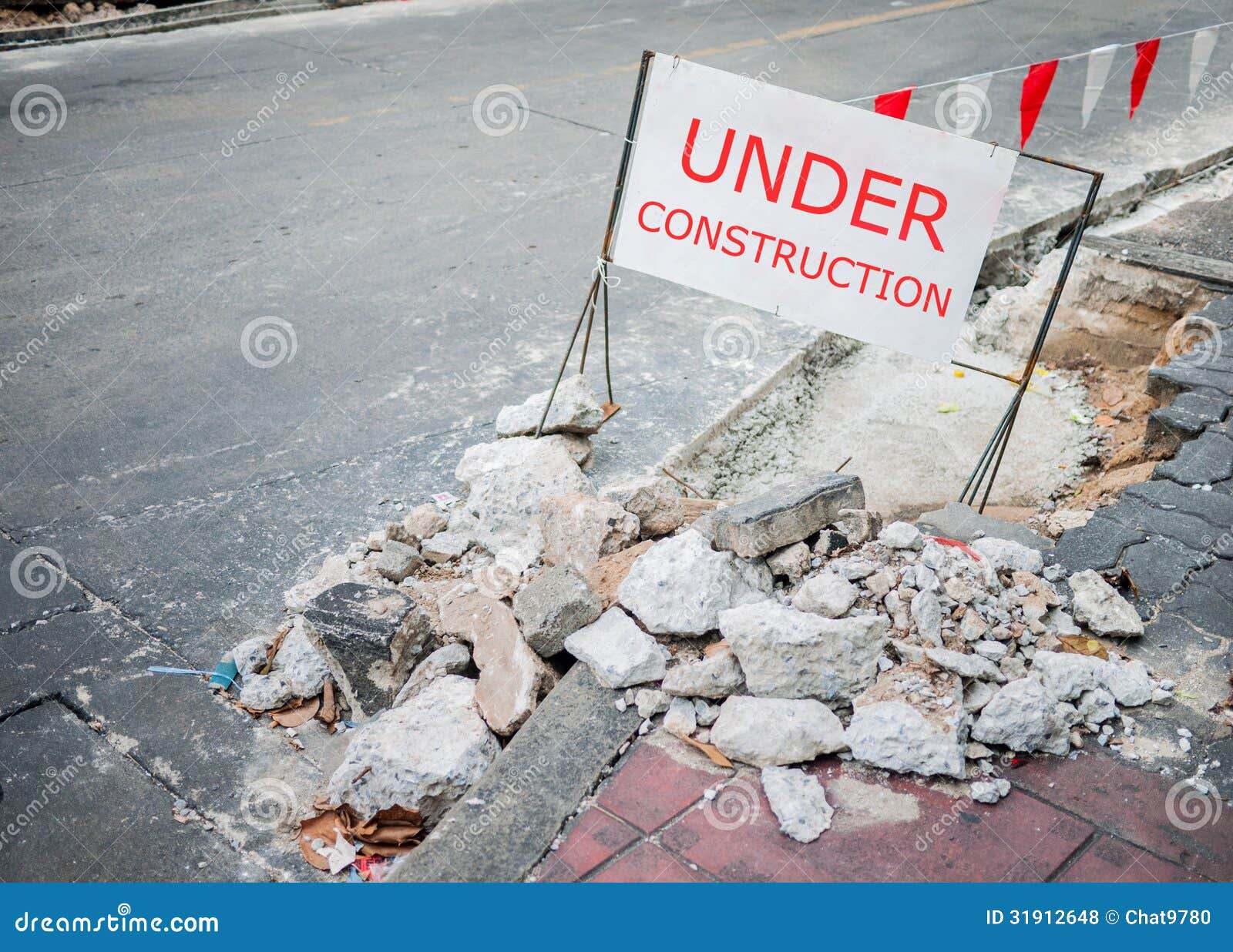Under Construction Notice on the Roadside Stock Photo - Image of ...