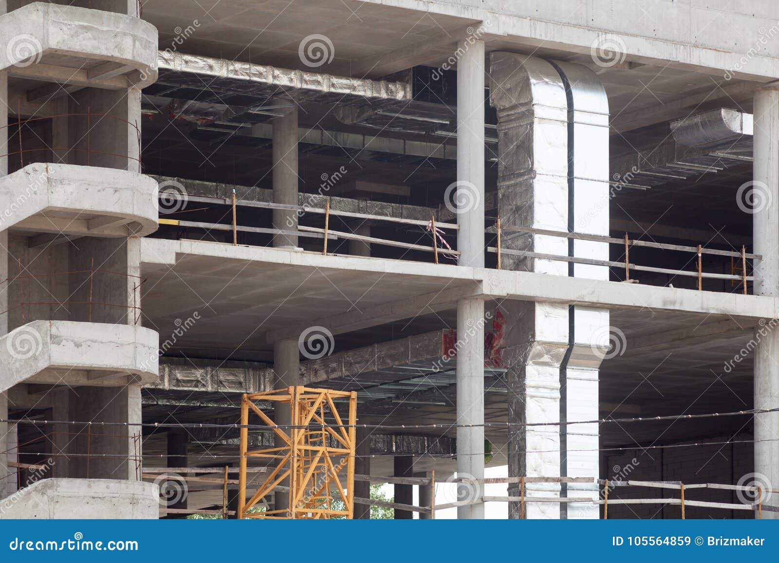 An Under Construction Office Building Interior. a Huge Hall with ...