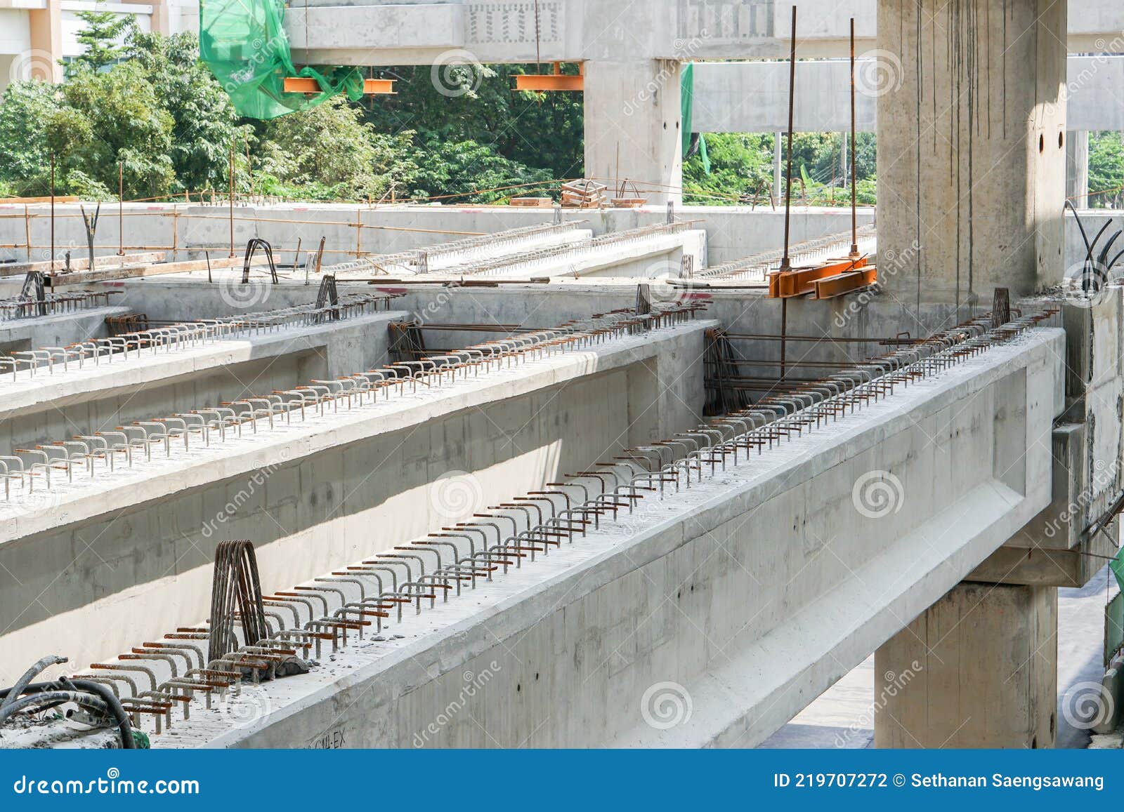 Under Construction Precast Concrete Beam Steel Frame in Skytrain Pillar ...