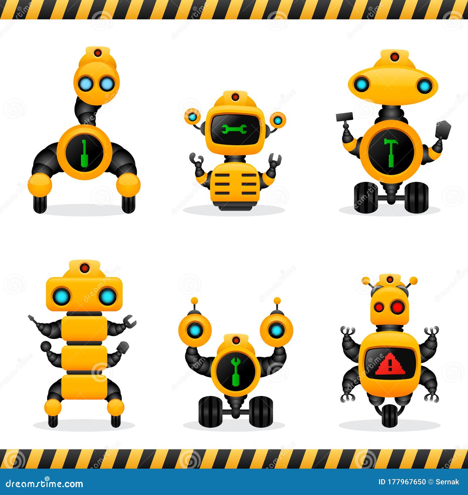 Vector Industrial Construction Worker Robot Set Stock Vector ...