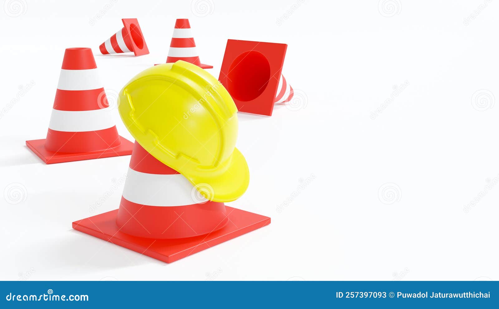 Under Construction . Safety Hat and Traffic Cone . Isolated White ...