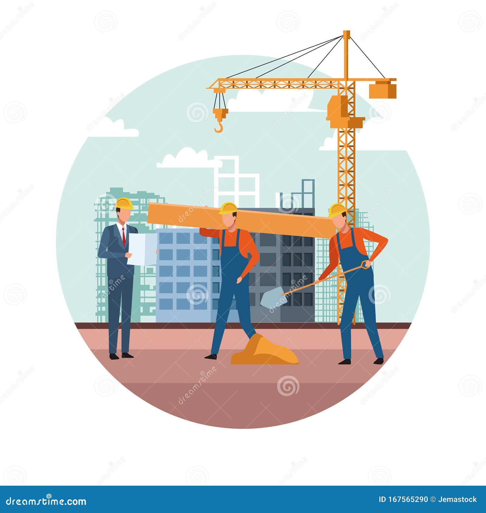 Under Construction Scenery with Engineers and Builders Working Over ...