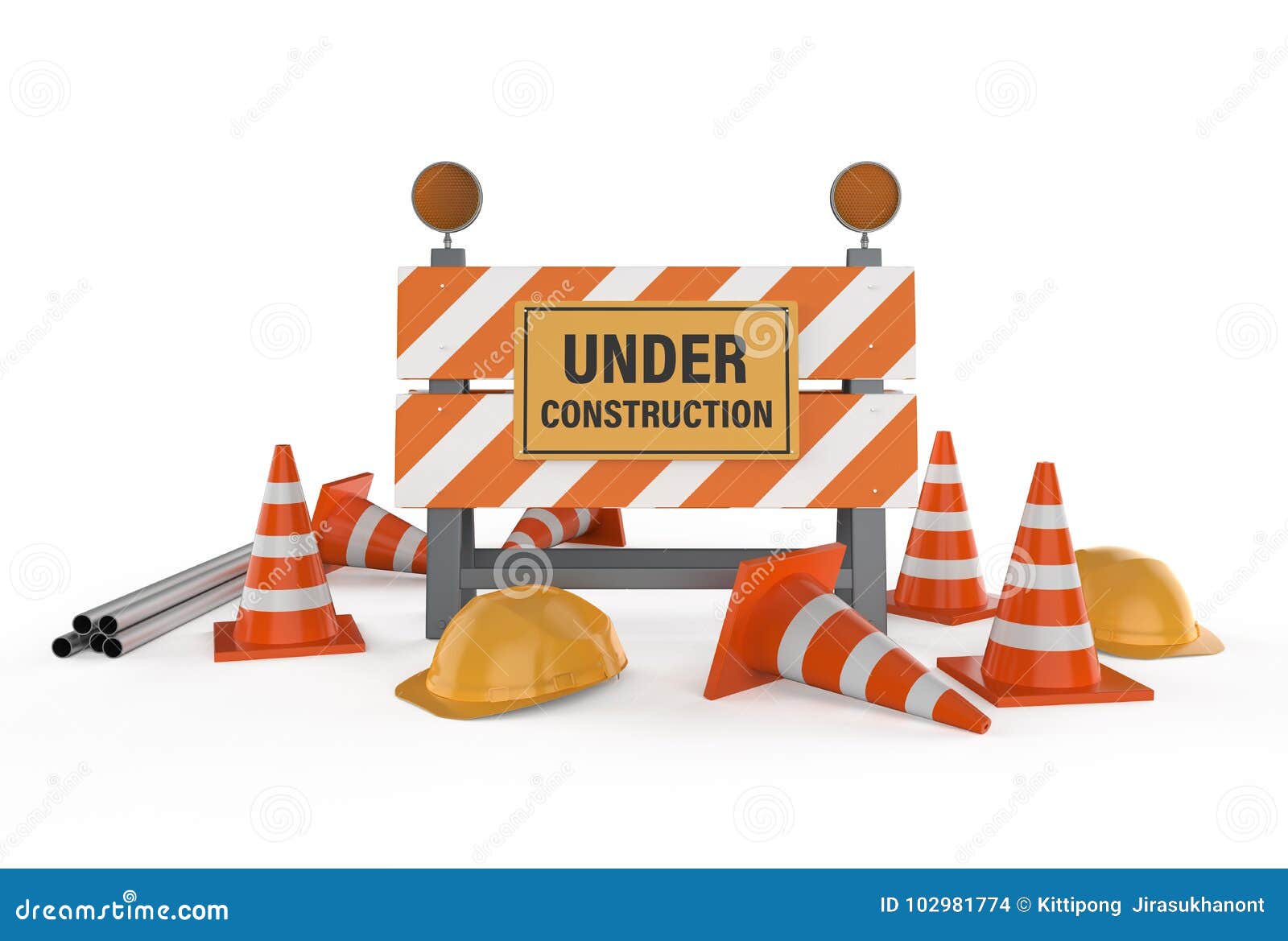 Under Construction Sign with Barrier and Cones Stock Illustration ...