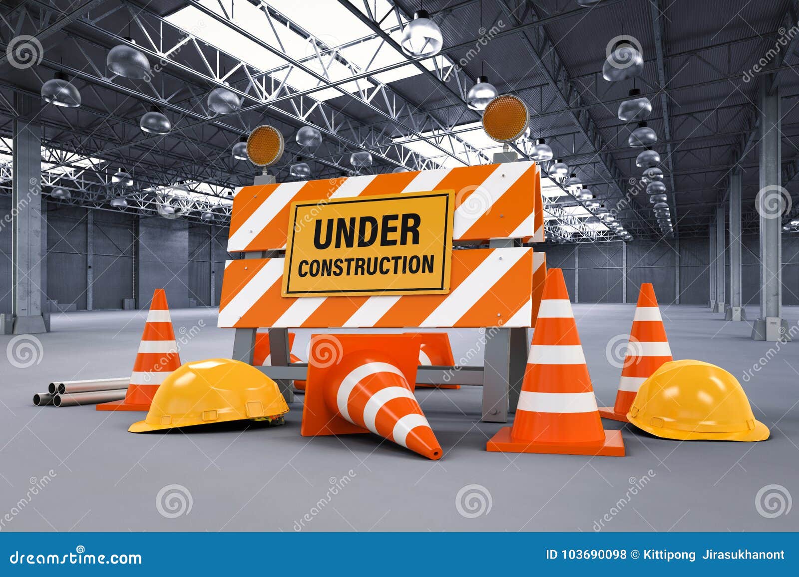 Under Construction Sign with Barrier and Cones Stock Illustration ...