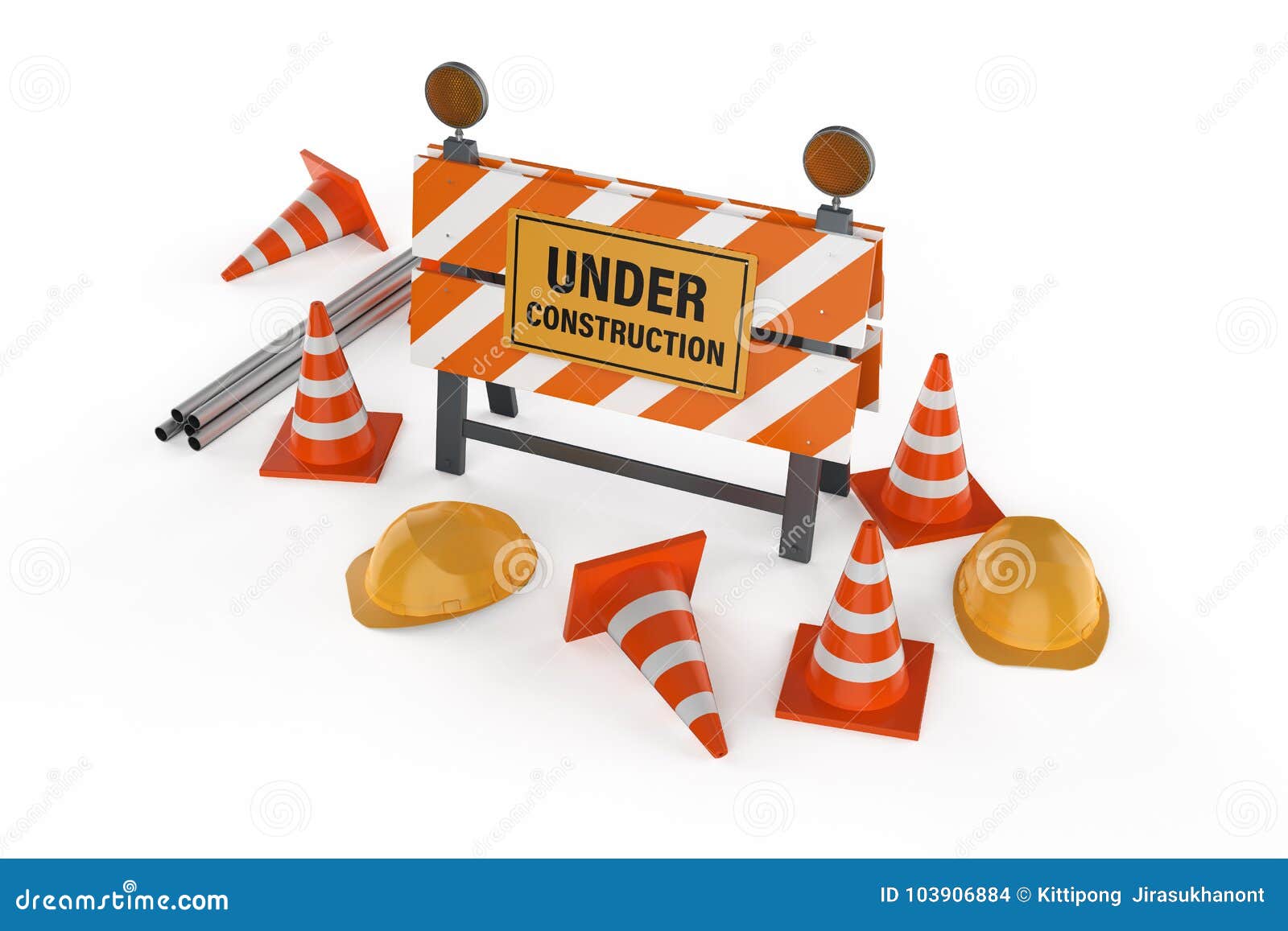 Under Construction Sign with Barrier and Cones Stock Illustration ...