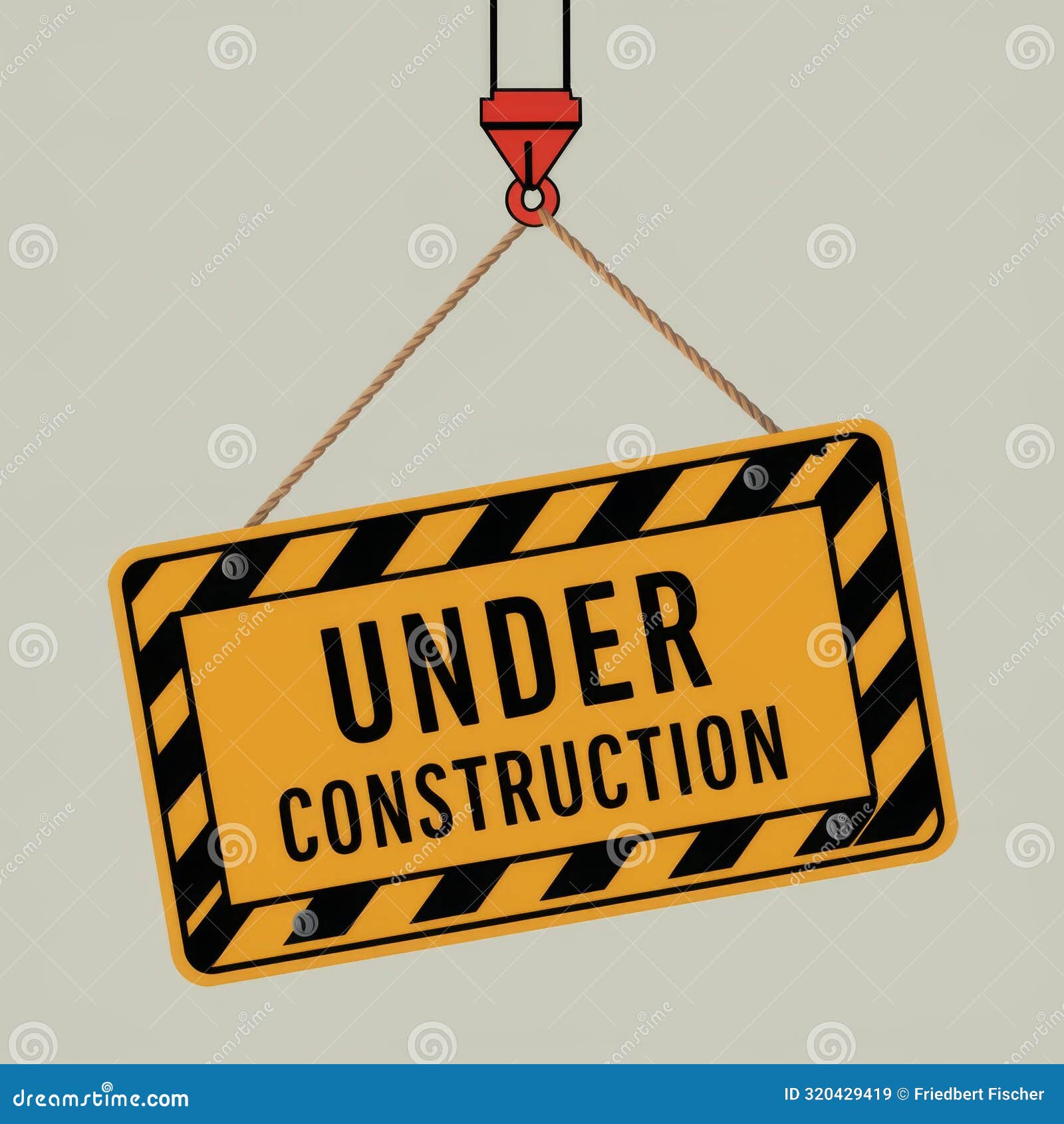 Under Construction Sign Hanging from Crane - Yellow and Black Warning ...