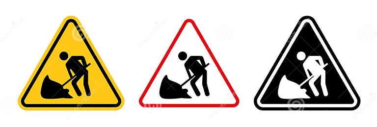 Under Construction Sign Icon Set. Notification of Ongoing Work with ...