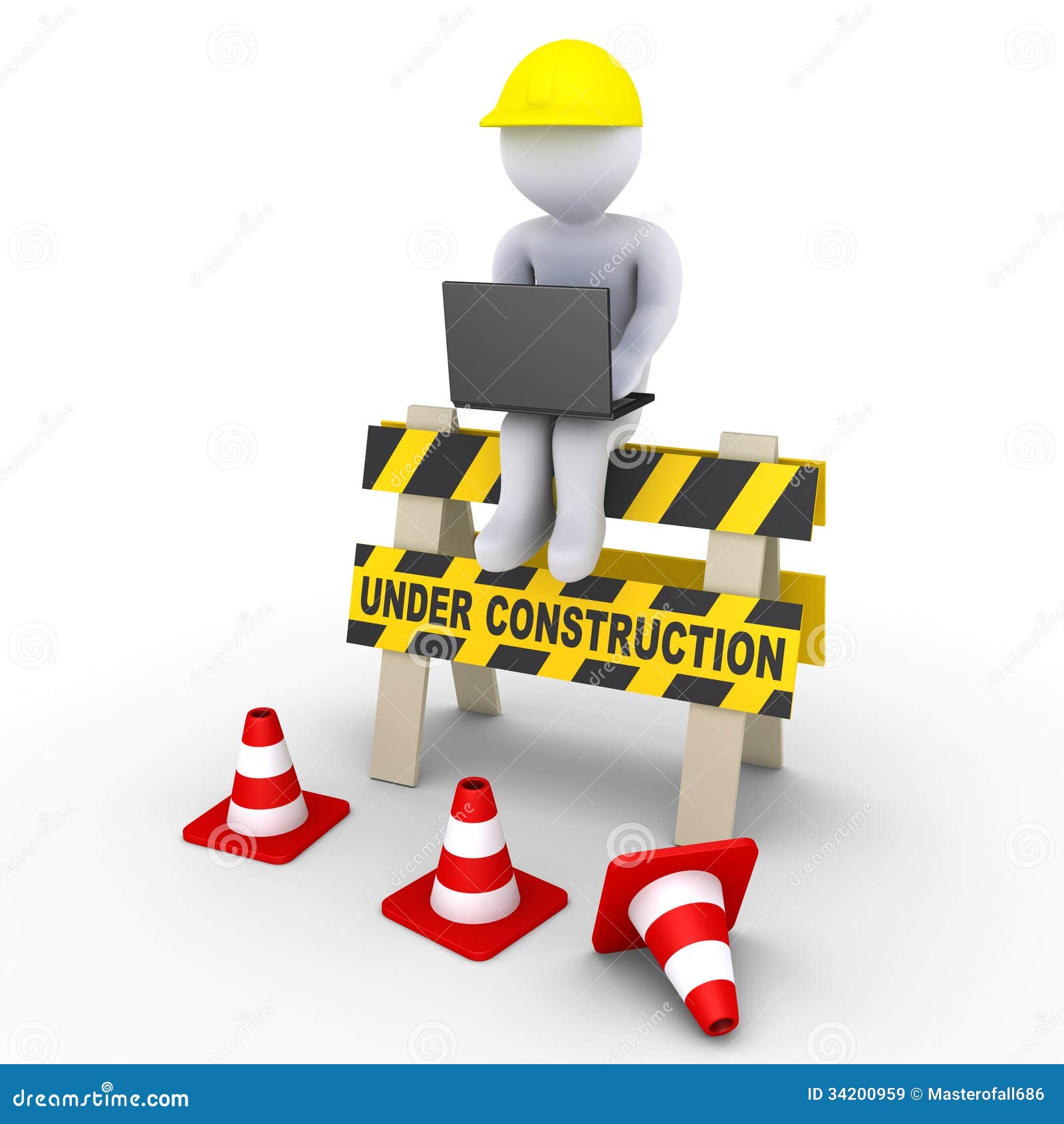 Under Construction Sign and a Worker with Laptop Stock Illustration ...