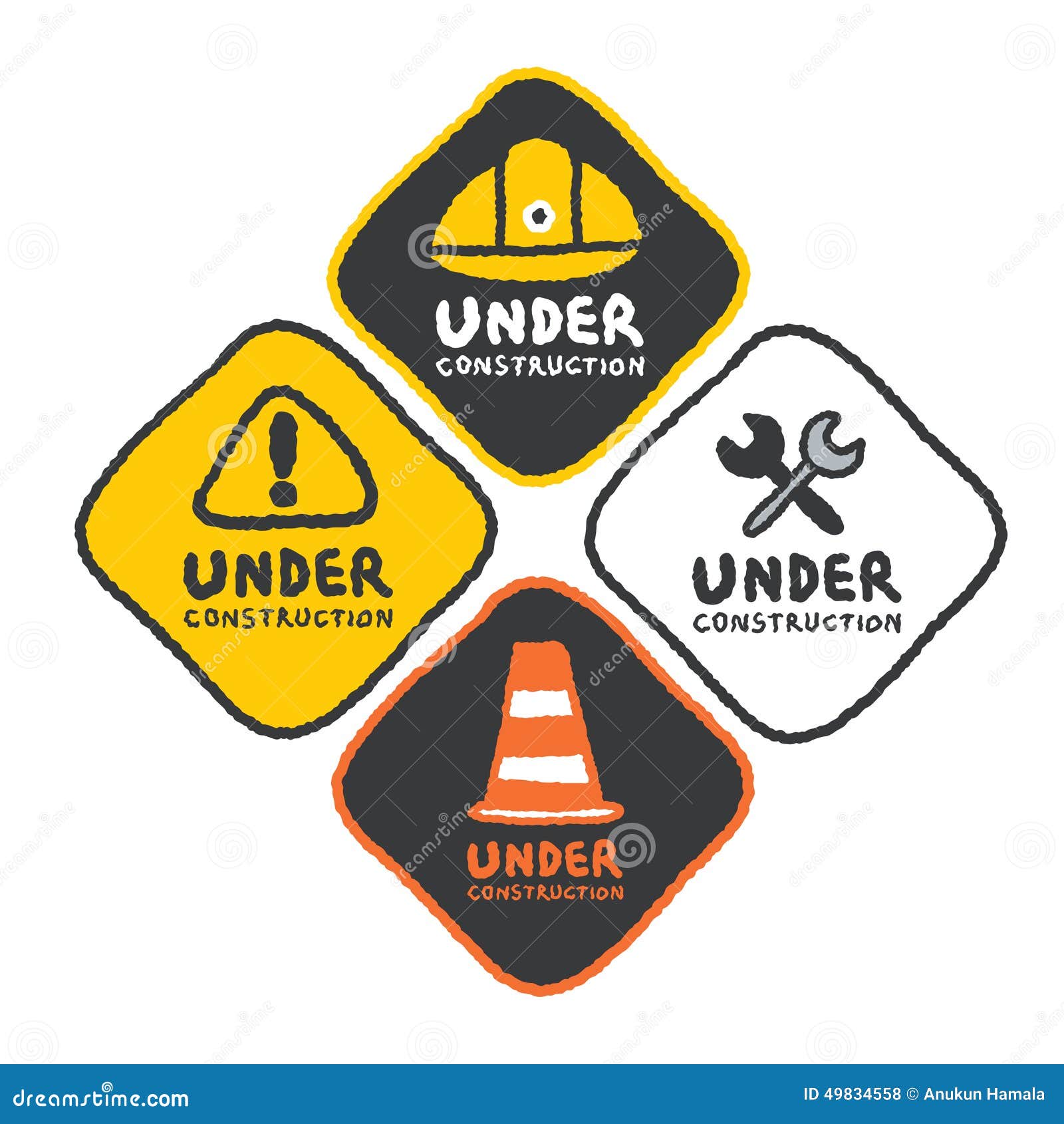 Under Construction Signs Set in Cartoon Style Stock Vector ...