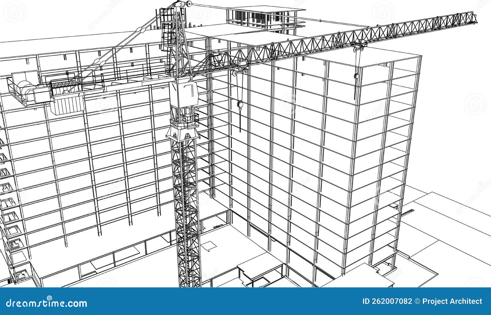 Under Construction Site Engineering Frame Structure and Tower Crane 3D ...