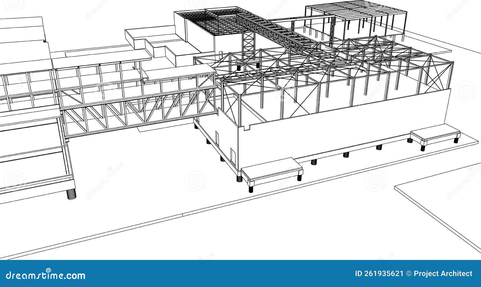 Under Construction Site Engineering Architecture 3D Illustration Line ...