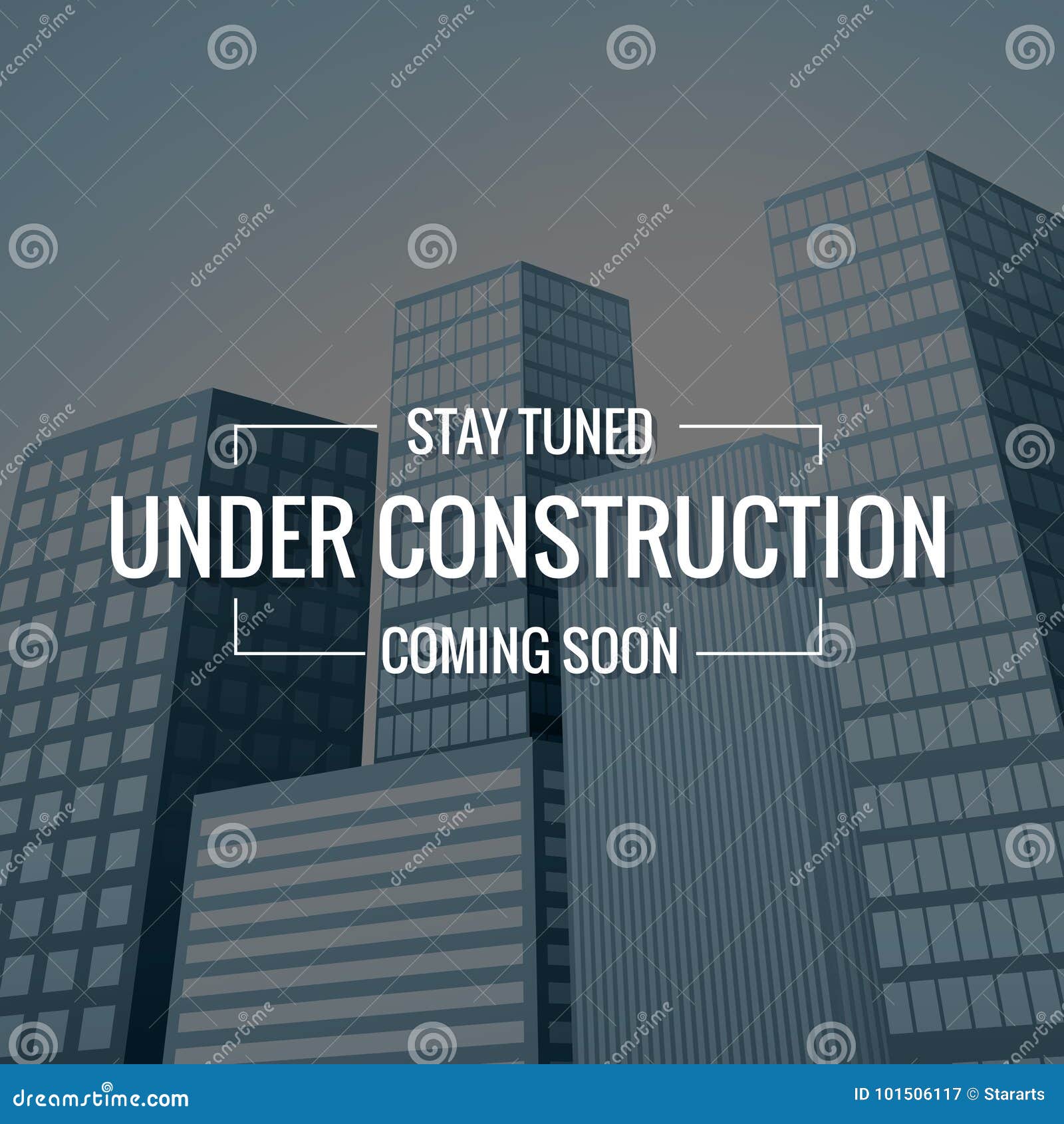 Under Construction Text with Buildings at Background Stock Vector ...