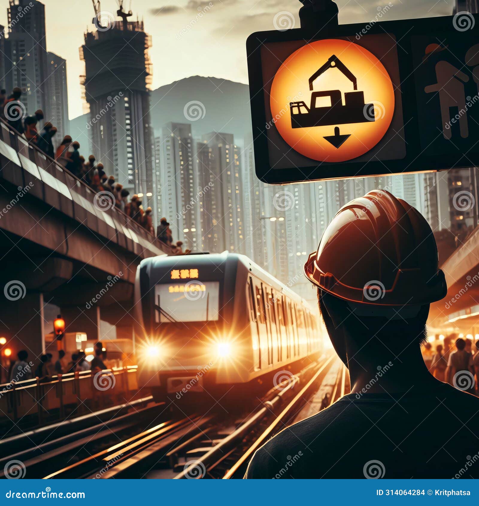 Under Construction Transit Signal. Helmet Silhouette Generative Ai for ...