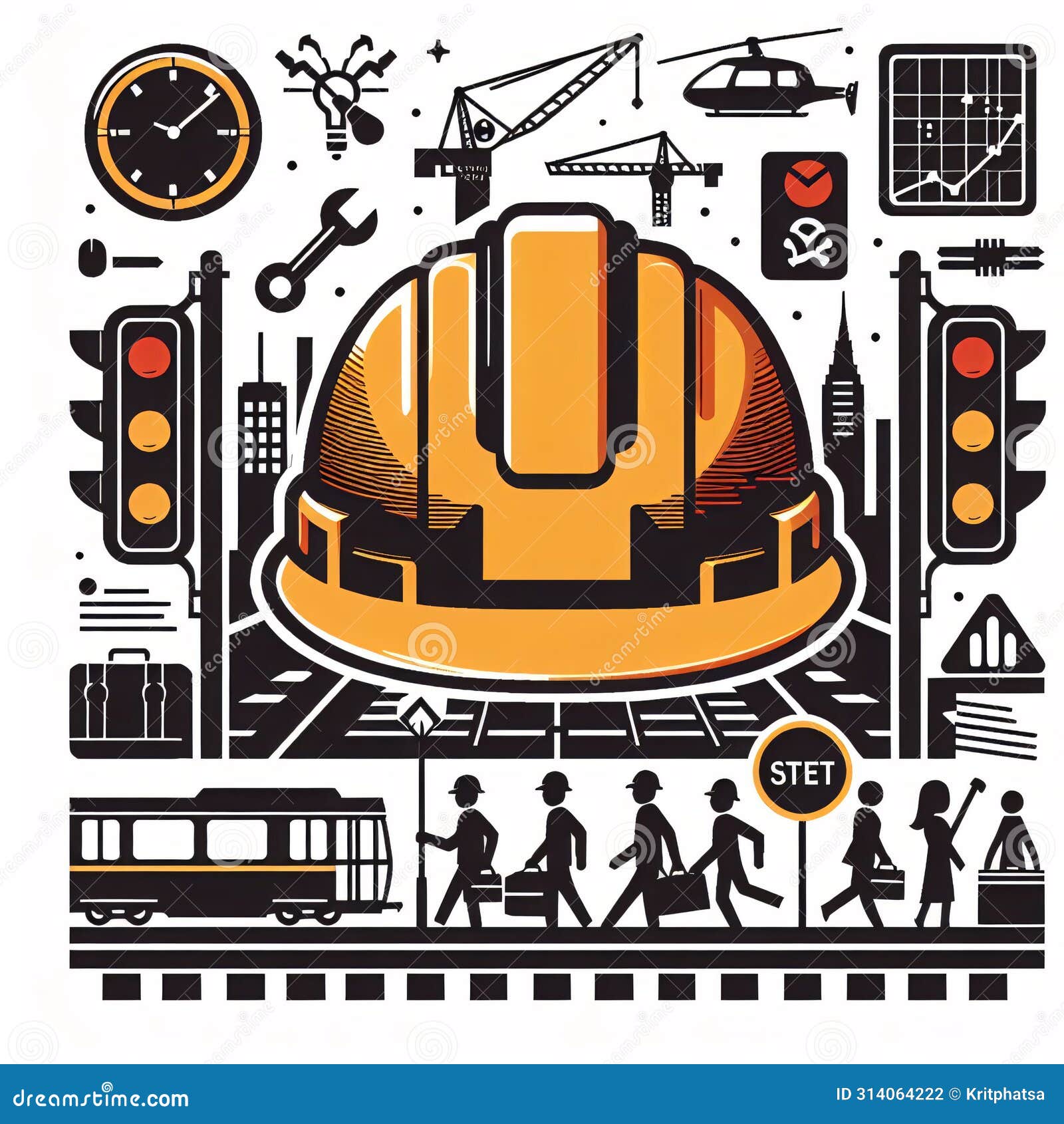 Under Construction Transit Signal. Helmet Silhouette. Vector ...