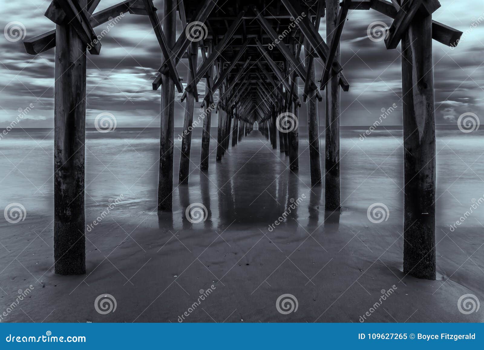 Under the Dock at the Beach in Black and White Stock Image - Image of ...