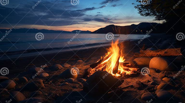 Nature View with Sea and Fire and Full Moon Generated by AI Tool Stock ... Nature View with Sea and Fire and Full Moon Generated by AI Tool Stock ...