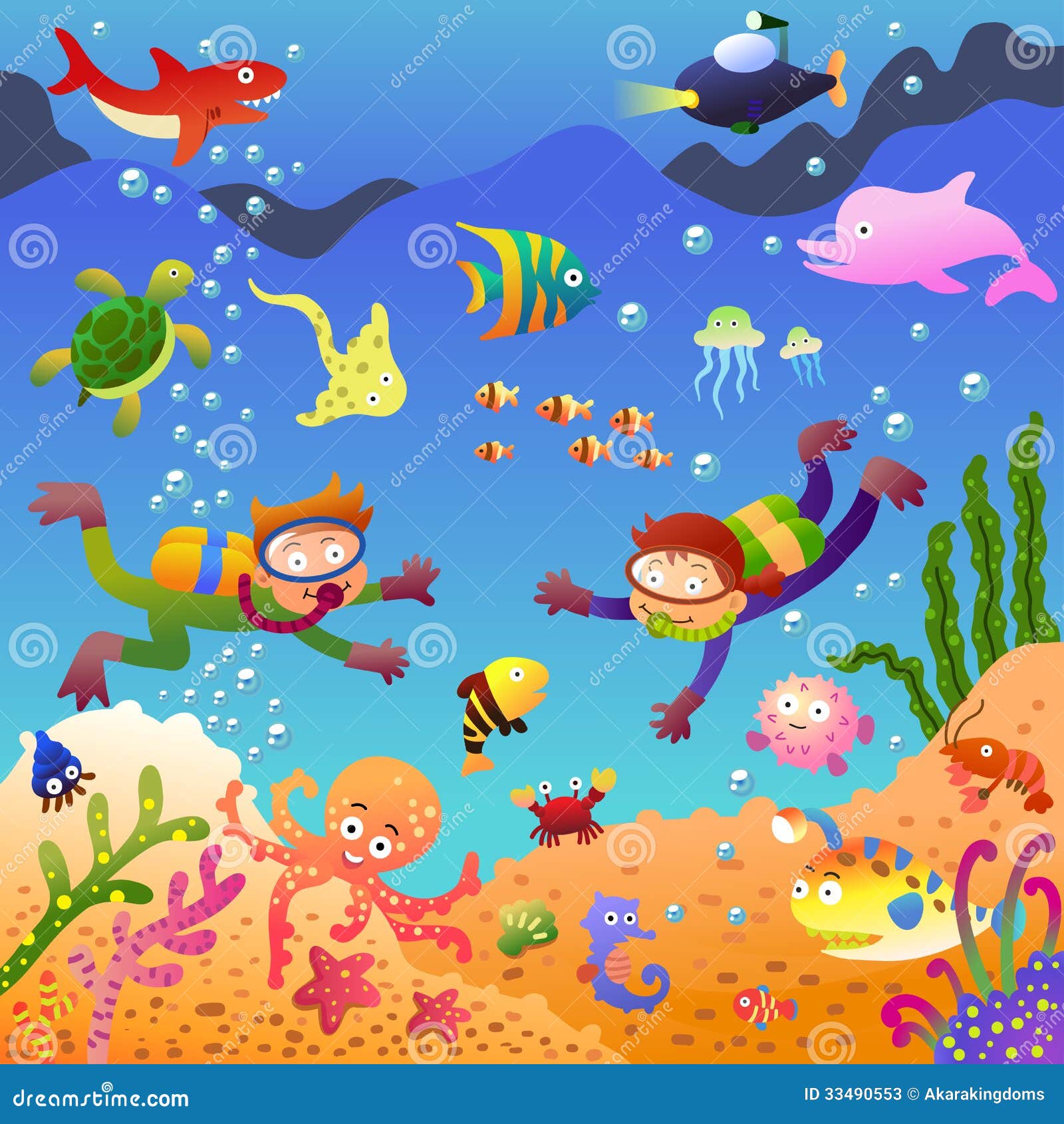 Under havet vektor illustrationer. Illustration av sommar - 33490553